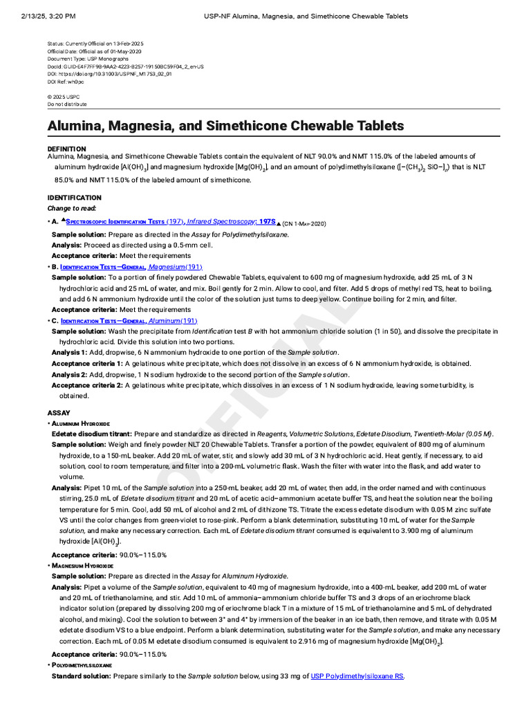 3293 - Alumina, Magnesia, and Simethicone Chewable Tablets | PDF ...