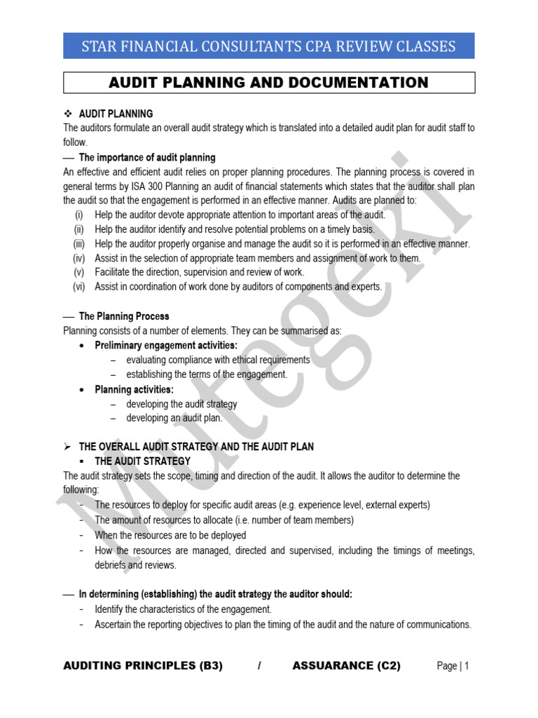 Audit Planning and Documentation | PDF | Audit | Internal Control
