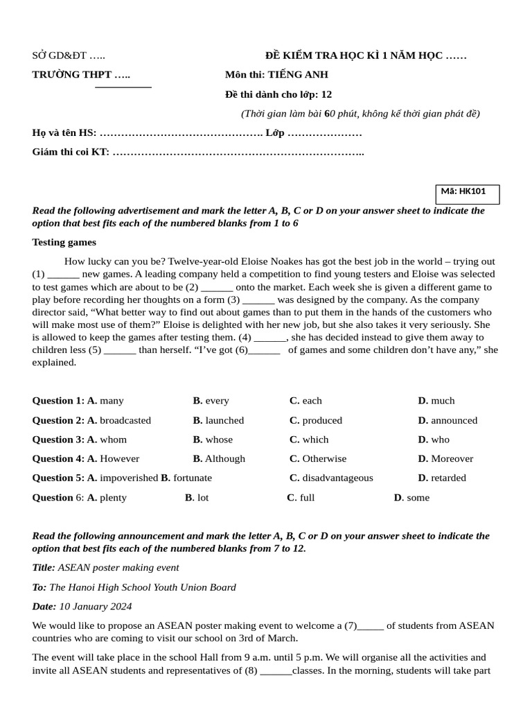 English Test for 12th Grade Students | PDF | Multiculturalism | Foreign ...