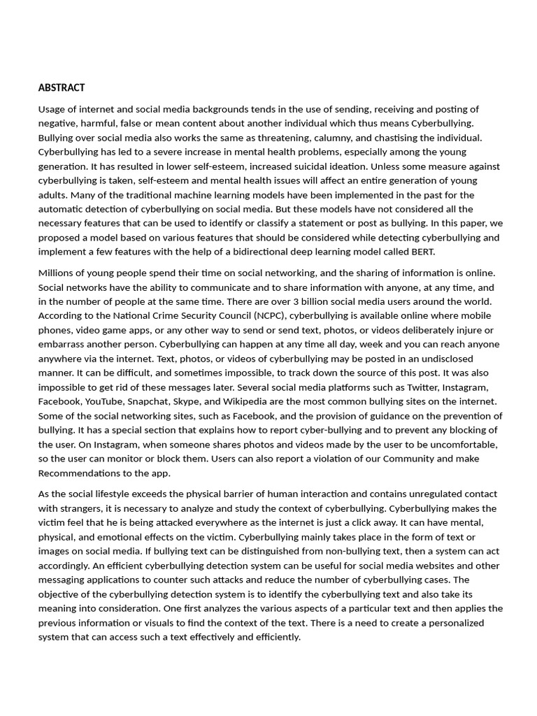 Cyberbullying Detection Using BERT Model | PDF | Use Case | Cyberbullying