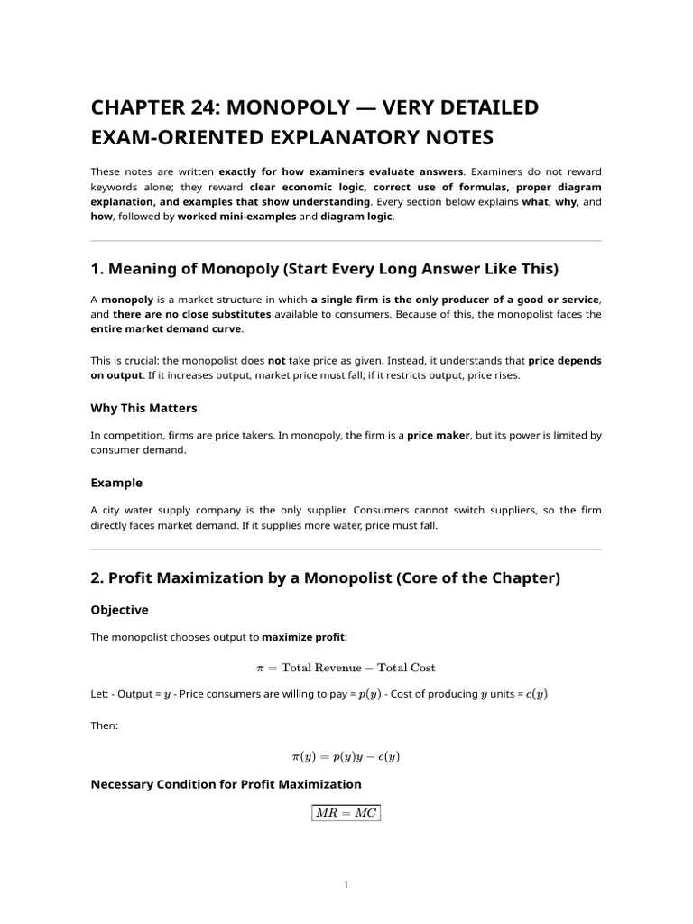 Detailed Monopoly Exam Notes | PDF | Monopoly | Profit (Economics)
