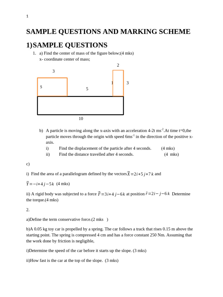Mechanics II Sample Questions and Marking Schemes - Copy | PDF ...