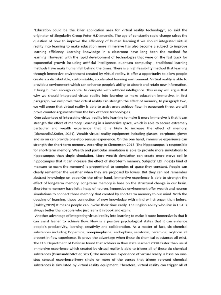 essay3 | PDF | Virtual Reality | Memory