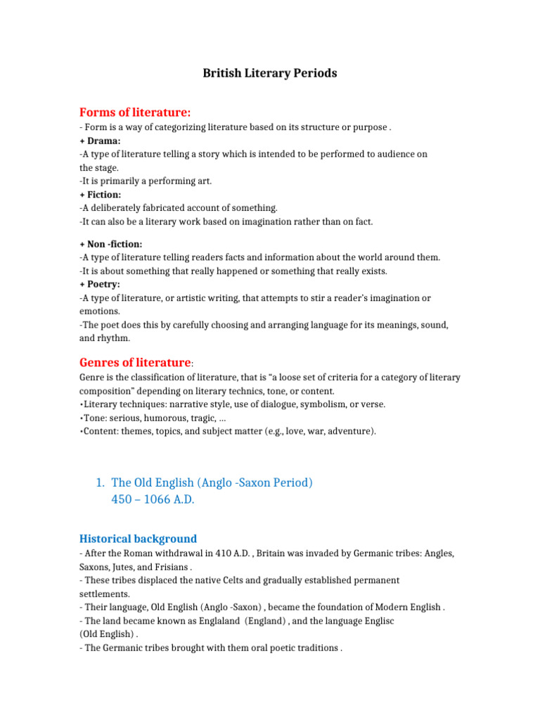 Overview of British Literary Periods | PDF | Romanticism | Poetry