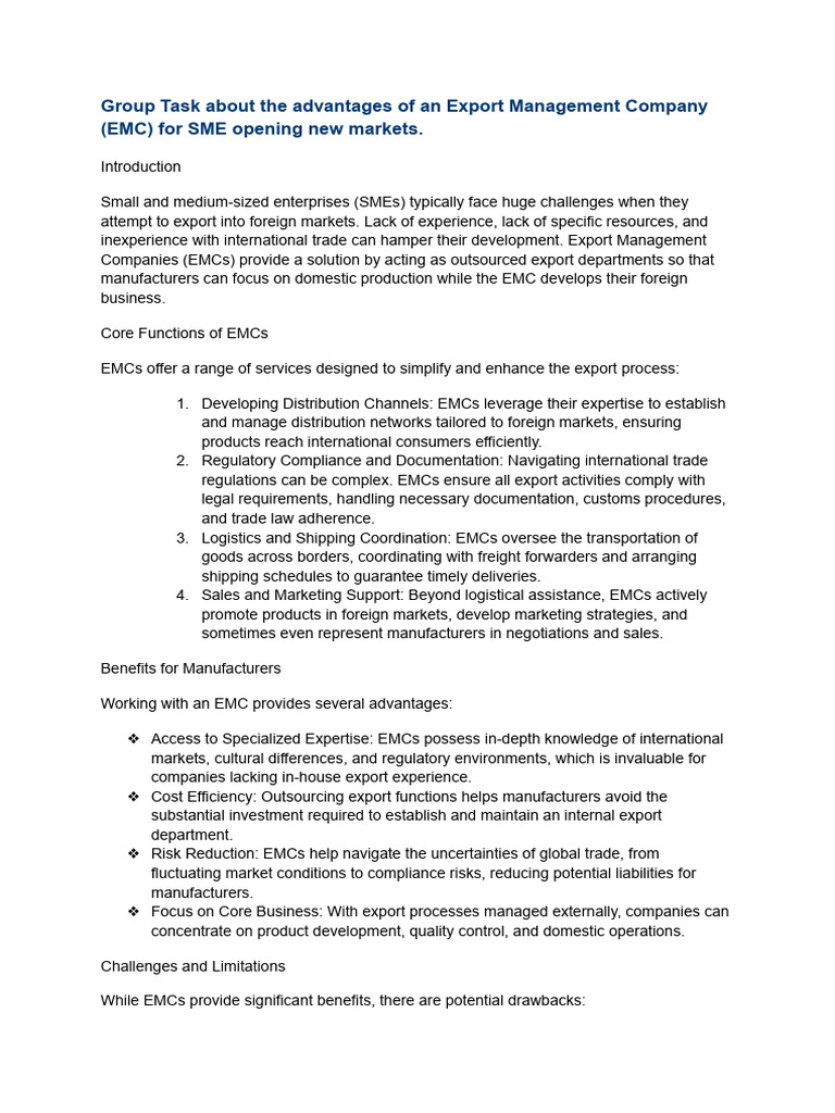 Group Task About The Advantages of An Export Management Company (EMC ...