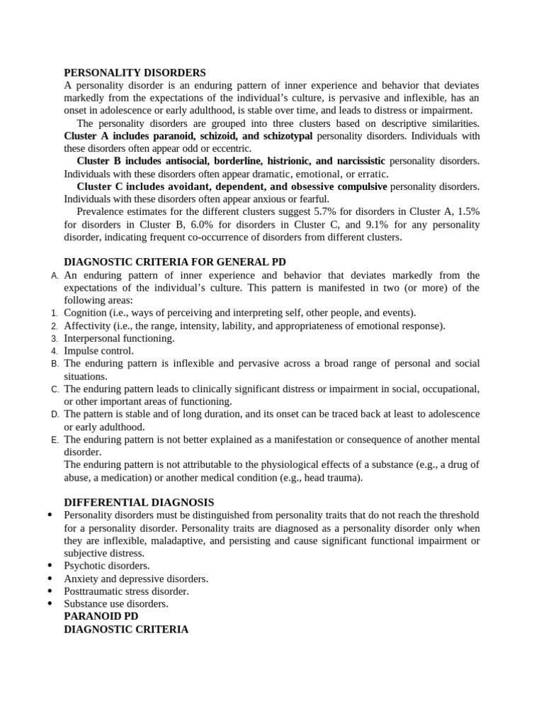 PERSONALITY DISORDERS Part Lecture | PDF | Personality Disorder ...