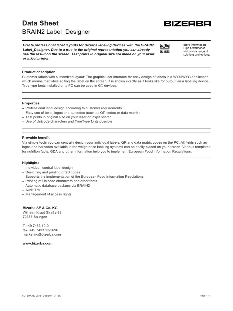 BRAIN2 Label Designer for Bizerba Devices | PDF
