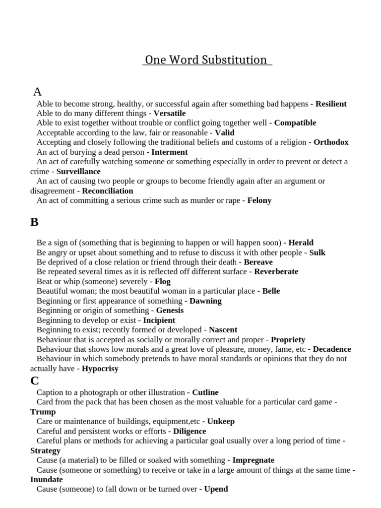 One Word Substitution Guide | PDF