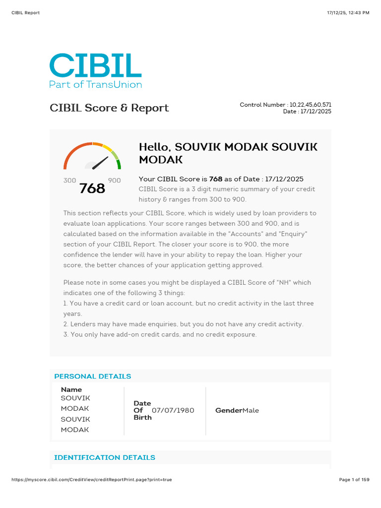 CIBIL Credit Report Summary 2025 | PDF | Credit | Finance & Money ...