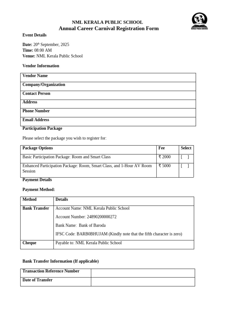 NML Kerala School Career Carnival Registration | PDF