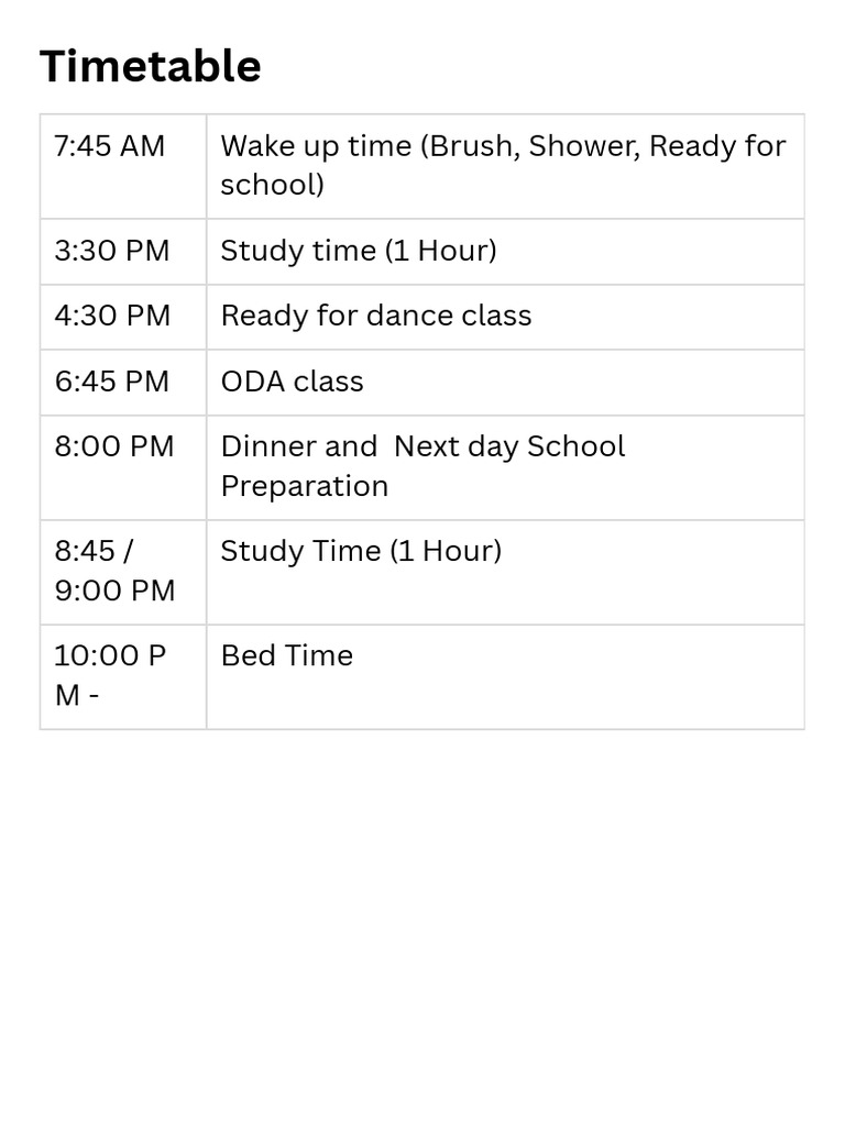 Daily Timetable for Students | PDF