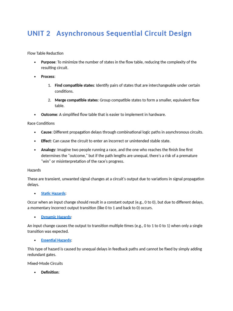 UNIT 2 Asynchronous Sequential Circuit Design | PDF