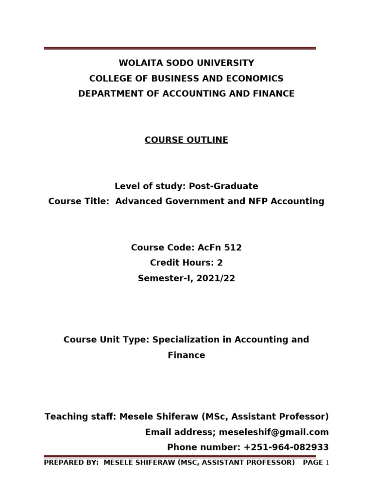 Course Outline For Govt and NFP Accounting | PDF | Fund Accounting ...