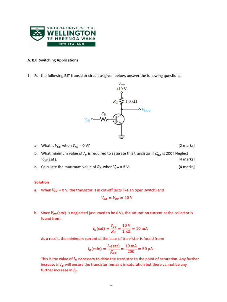 XMUT204 Tutorial 5 - BJT Circuit Analysis and Design (Solution) | PDF ...