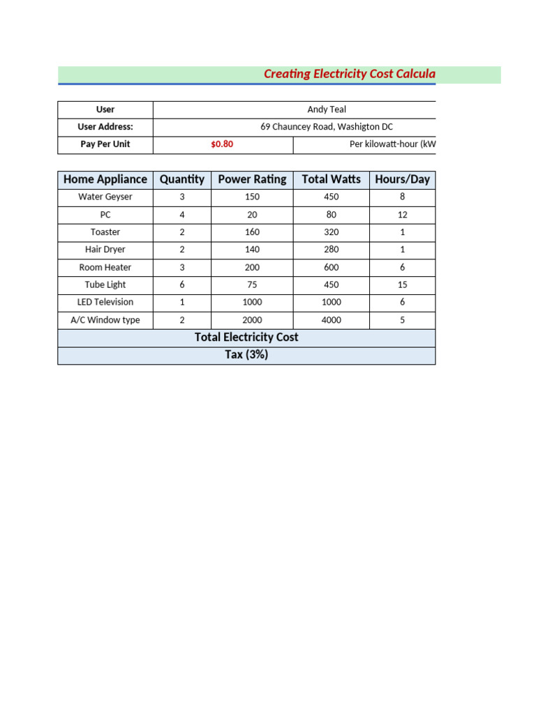 Electricity Cost Calculator Overview | PDF | Physical Quantities ...