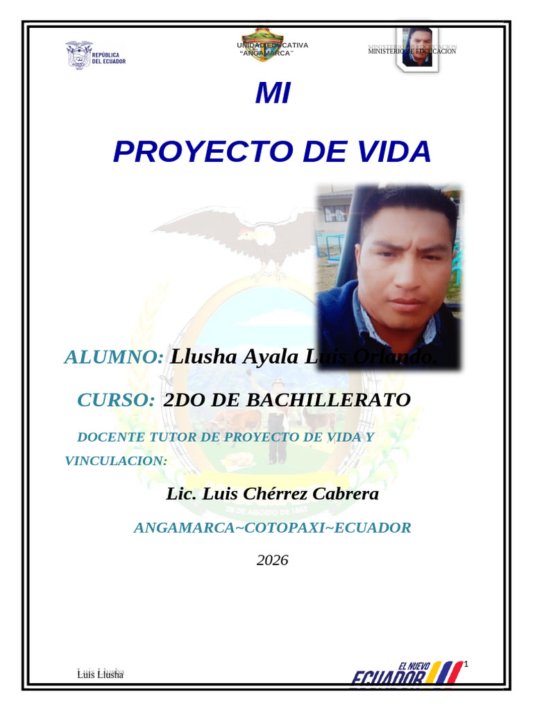 Proyecto de Vida de Luis Llusha | PDF | Enseñando | Amor