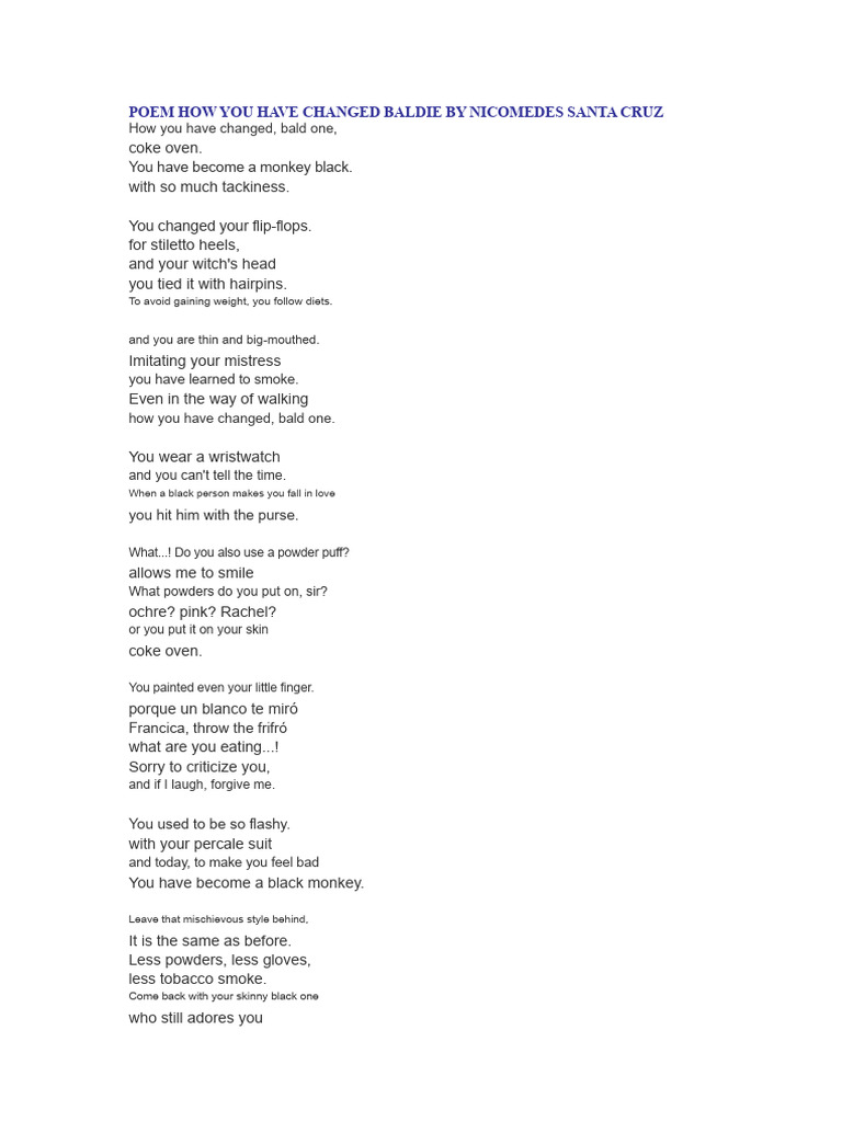 Poem How You Have Changed Baldy | PDF