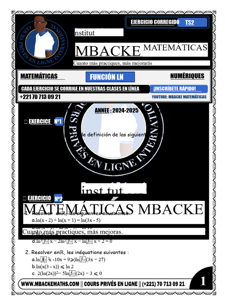 12 Ejercicios Ln Corrección Ts2 Bac Asegurar | PDF | Curva | Matemáticas
