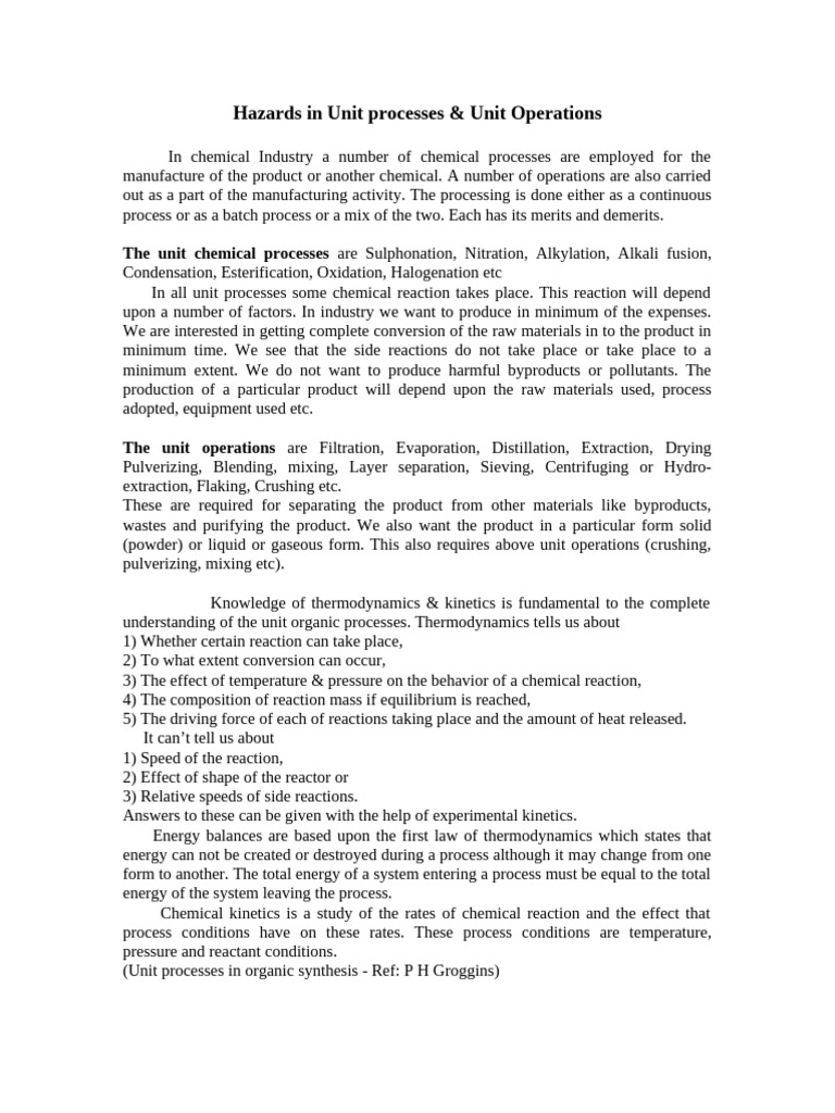 Hazards in Chemical Unit Processes | PDF | Chemical Reactions | Chlorine