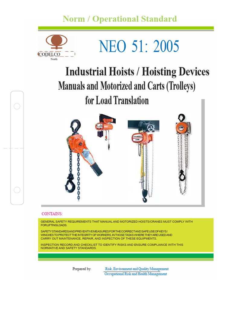 Safety Standards for Industrial Hoists | PDF | Occupational Safety And ...
