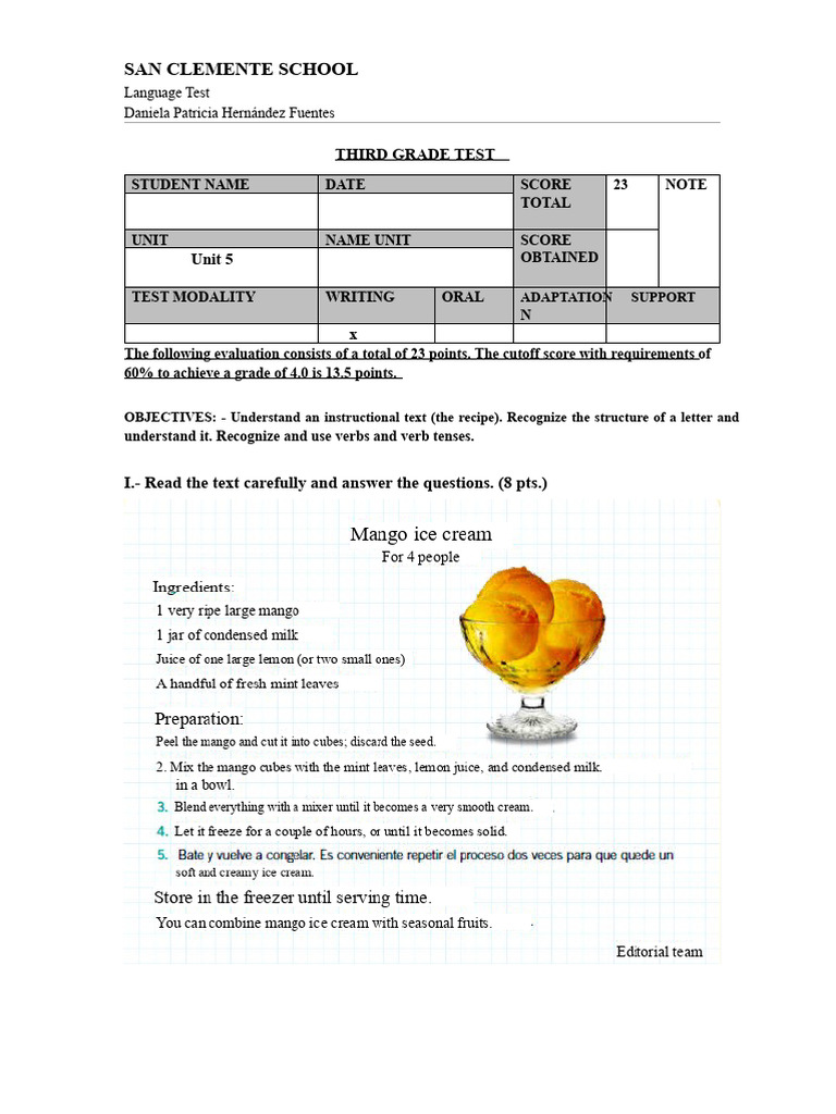 Third Basic Test Recipe, Verbs, Verb Tenses | PDF
