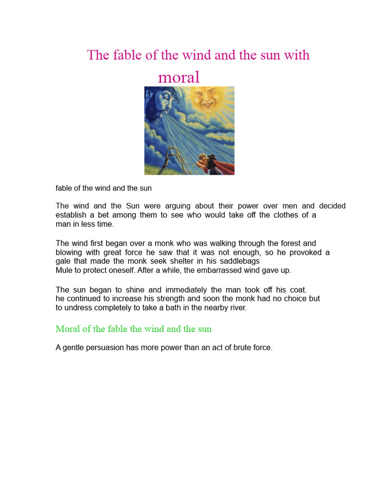 Fable of the Wind and the Sun with moral | PDF