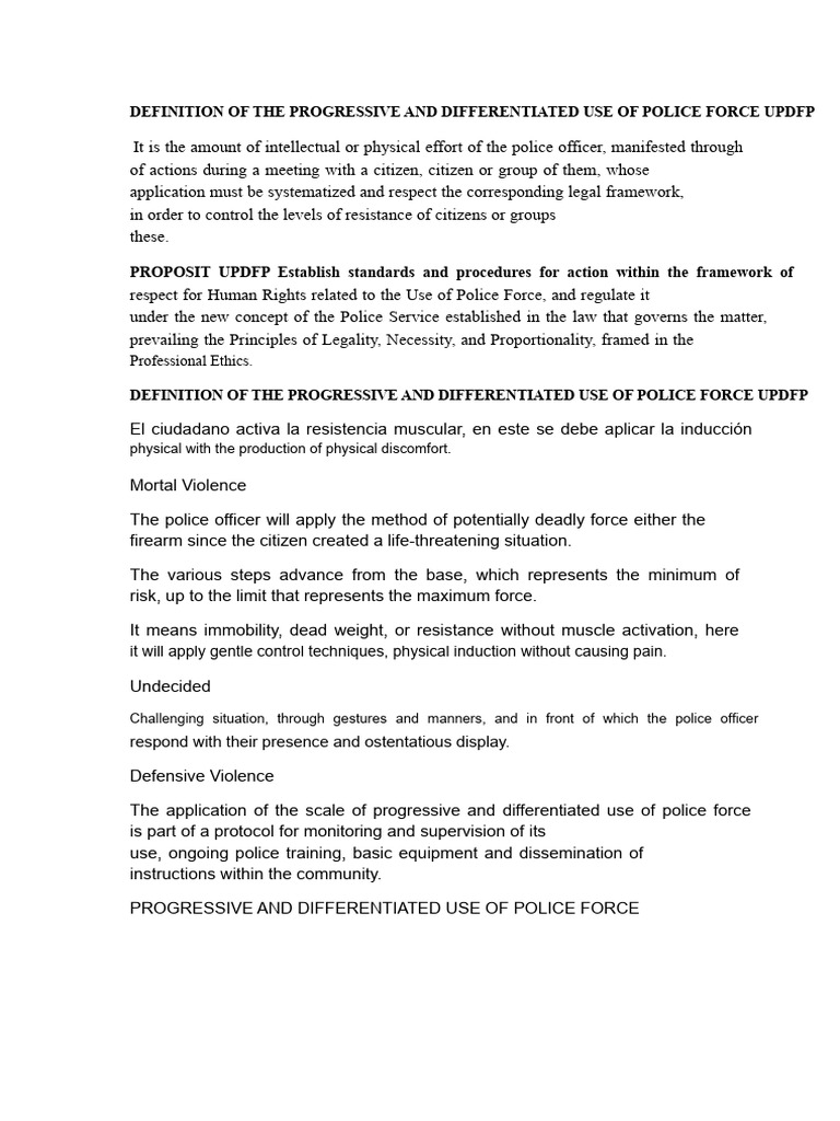 Definition of the Progressive and Differentiated Use of Police Force ...