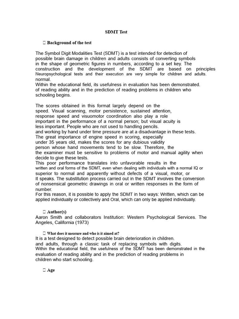SDMT Test.docx | PDF | Attention | Intelligence Quotient