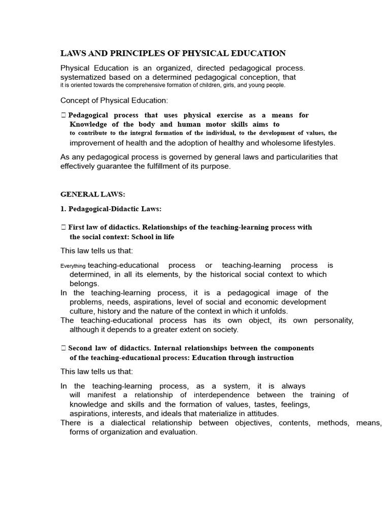 Laws and Principles of Physical Education Microsoft Word | PDF ...