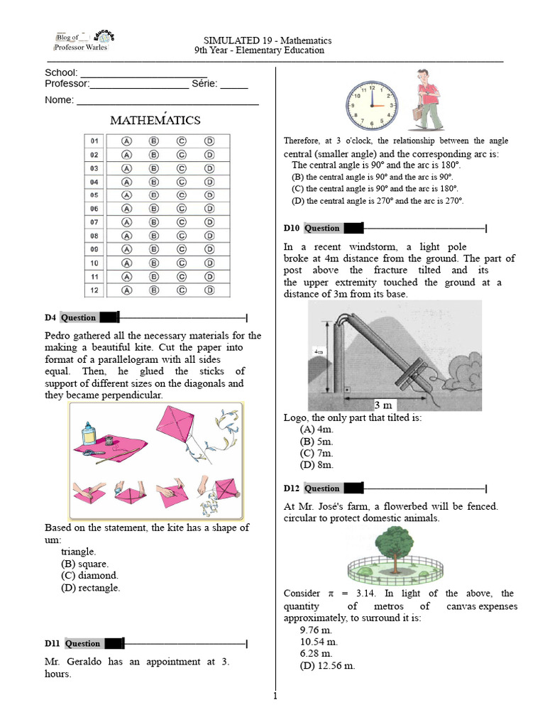 Simulated 19 (Math 9th Grade - Blog of Prof. Warles) | PDF | Geometry ...