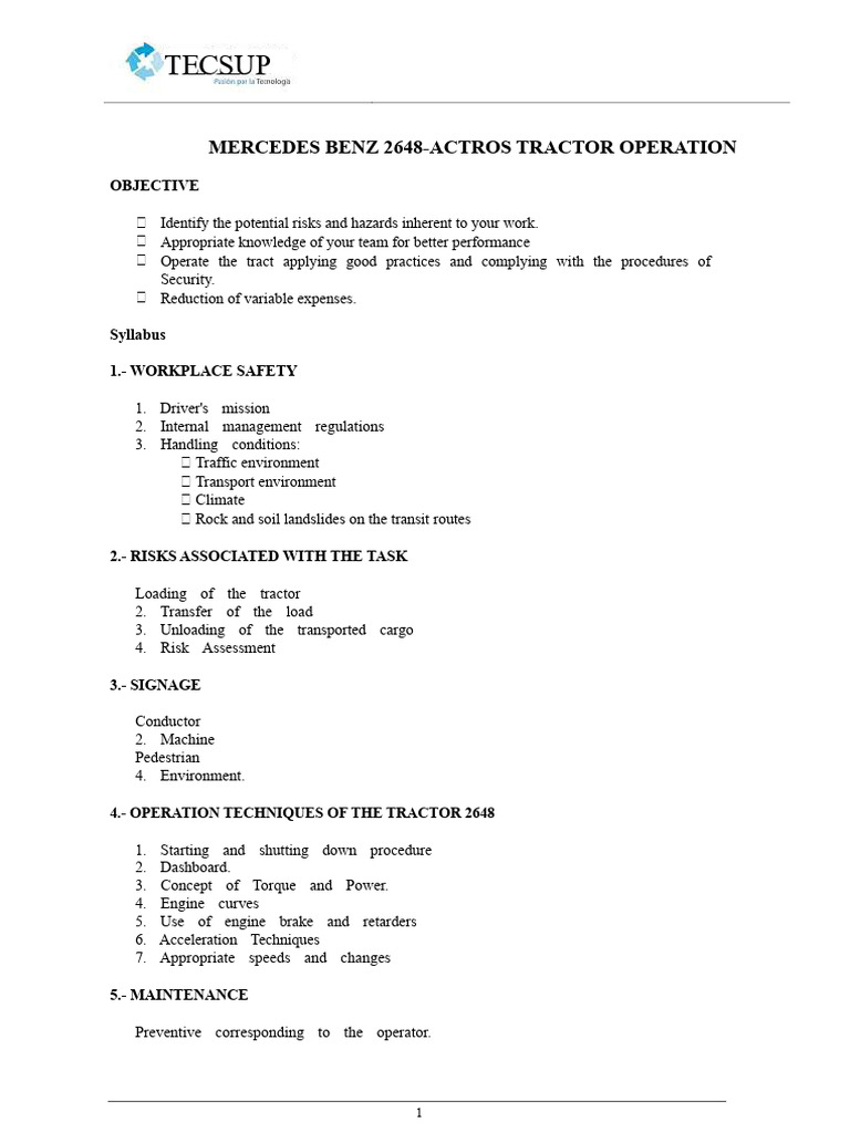 Mercedes Benz 2648 Actros Operation Guide | PDF