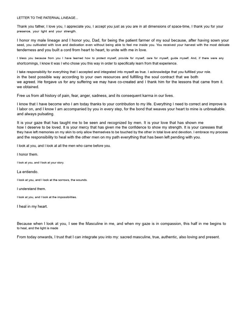 Letter To The Paternal and Maternal Lineage | PDF | Love | Forgiveness