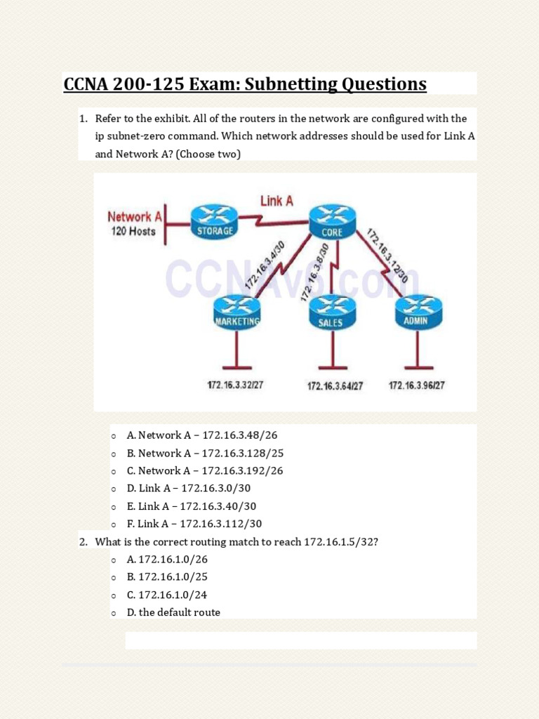 CCNA 200-125 Subnetting Questions Guide | PDF | Ip Address ...