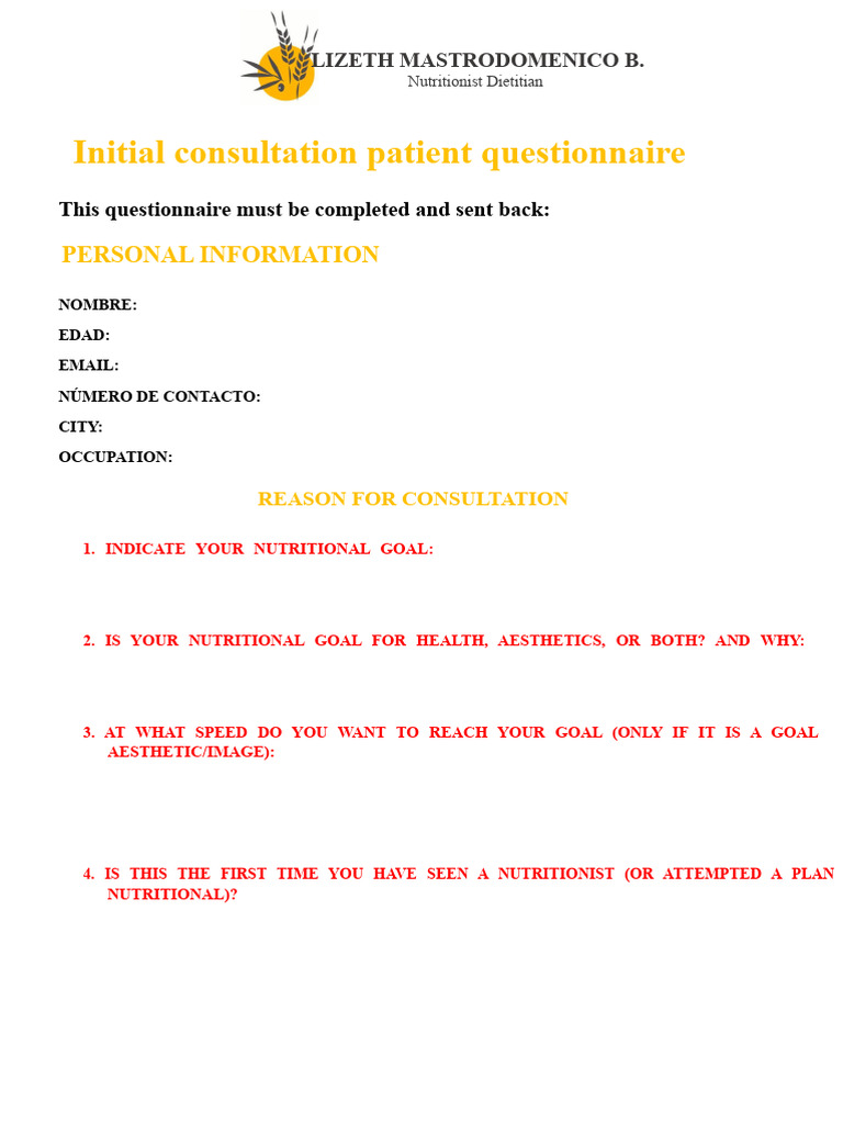 FIRST NUTRITIONAL CONSULTATION | PDF | Foods | Dietitian