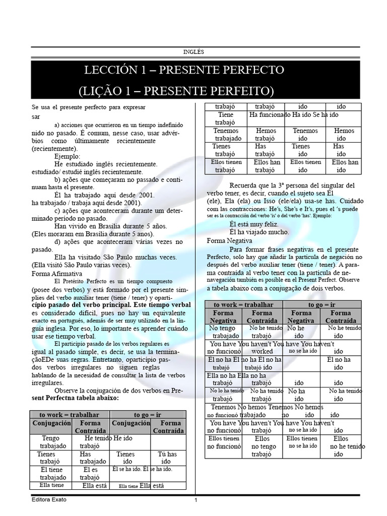 Ejercicio de Presente Perfecto | PDF | Verbo | Semántica