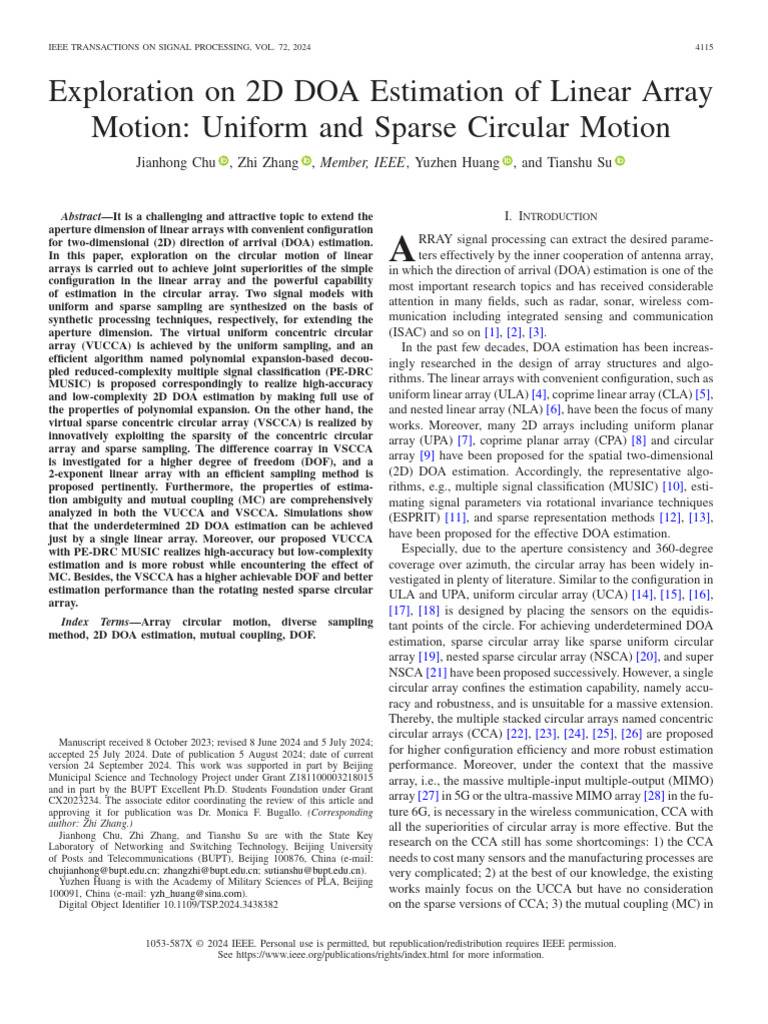 2D DOA Estimation with Linear Arrays | PDF | Matrix (Mathematics) | Algebra