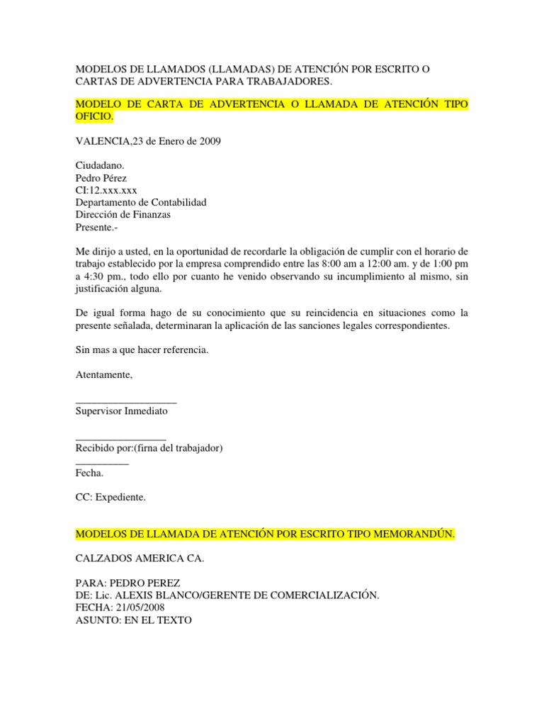 Modelos de Llamados de Atención Laboral | PDF | Instituciones sociales ...