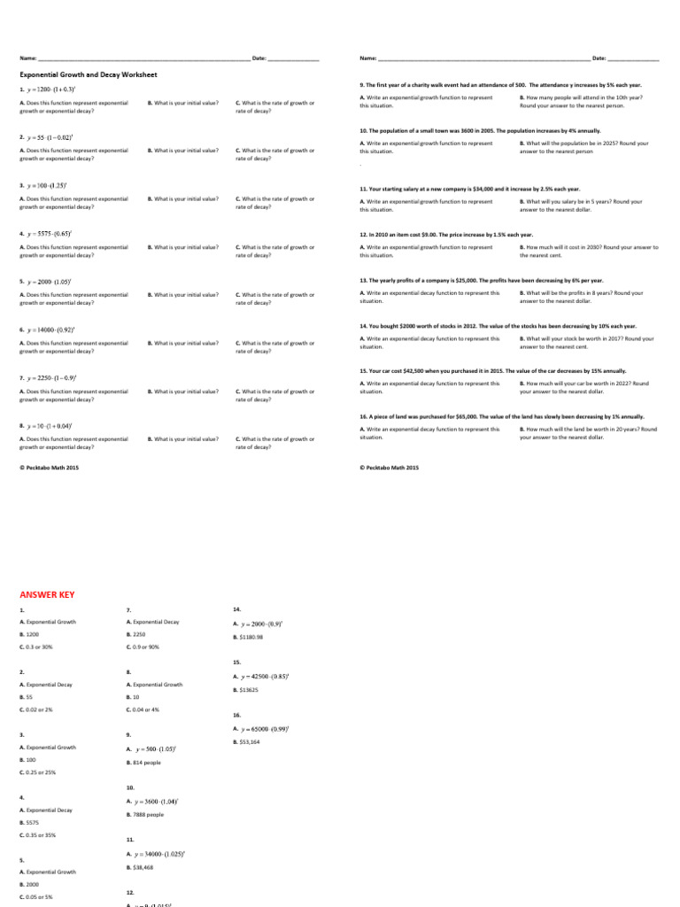 Exponential Growth and Decay Worksheet | PDF | Chess Openings | Chess