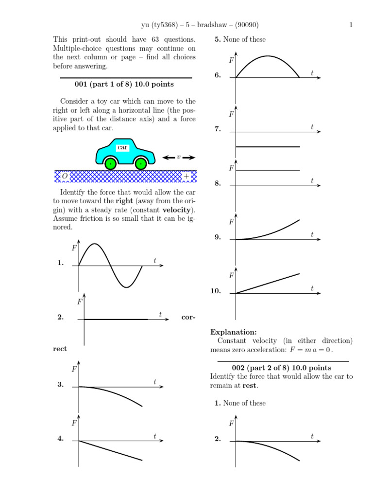 Forces and Motion: Multiple Choice Quiz | PDF | Force | Acceleration