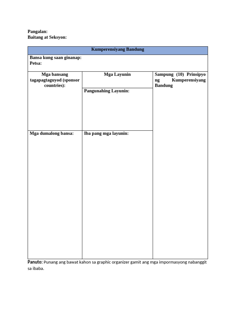 WORK SHEET 1 Kumperensiyang Bandung | PDF