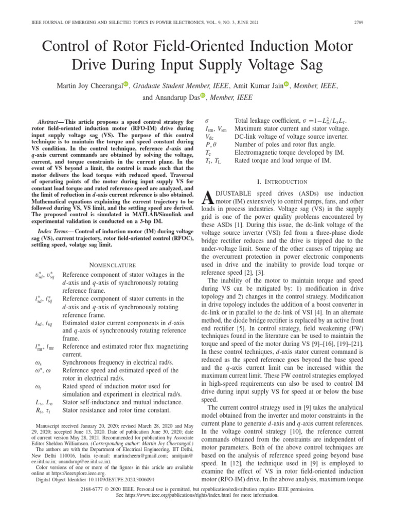 Control of Rotor Field-Oriented Induction Motor Drive During Input ...
