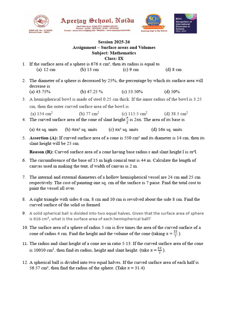 Surface Area - 1 | PDF | Sphere | Area