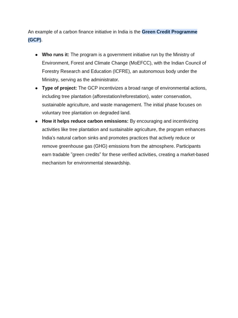 An Example of a Carbon Finance Initiative in India is the Green Credit ...