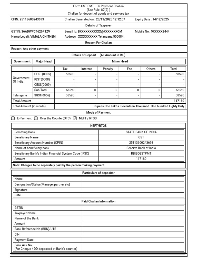 Gst Challan | PDF | Cheque | Government Finances
