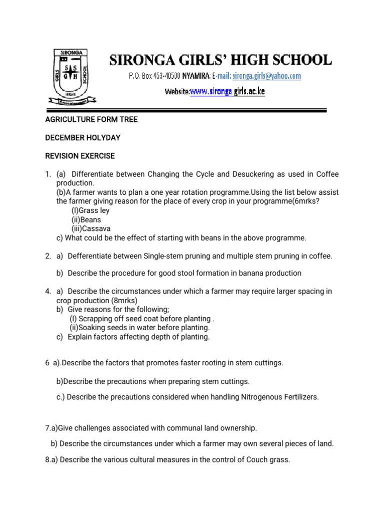 Agriculture Form Three Holyday Assignment343 | PDF | Agriculture | Farmer