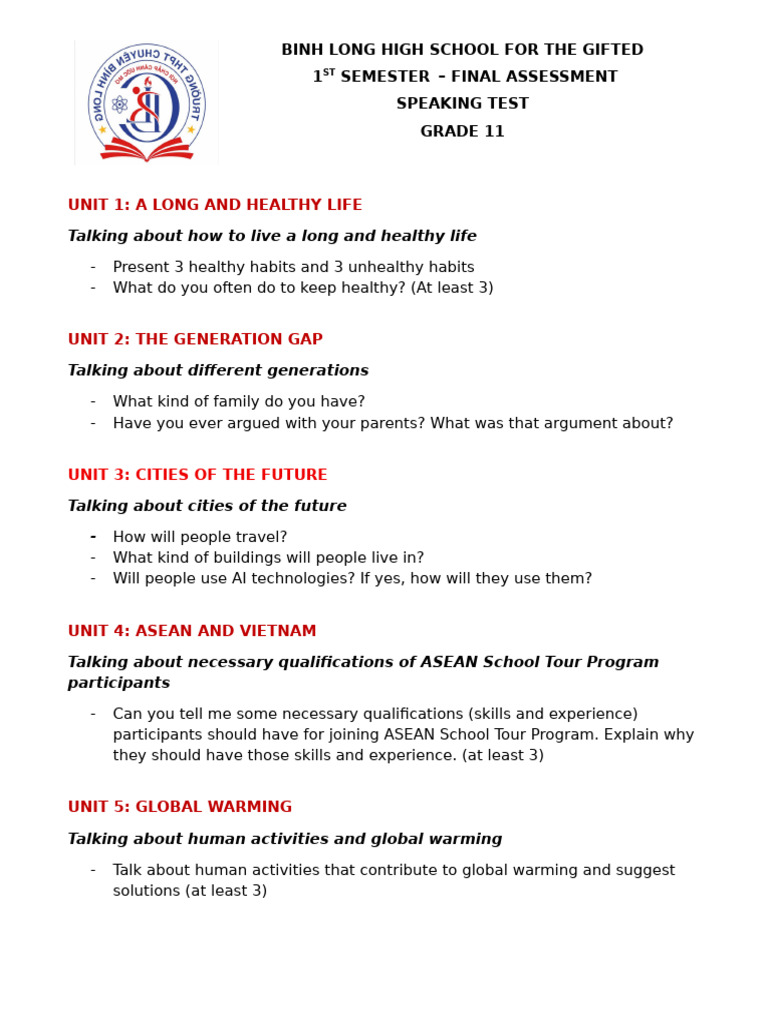 Speaking Test (1) | PDF