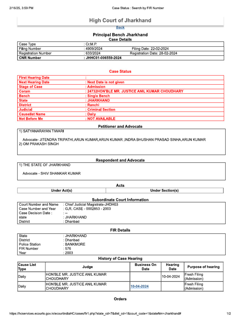 Case Status High Court | PDF