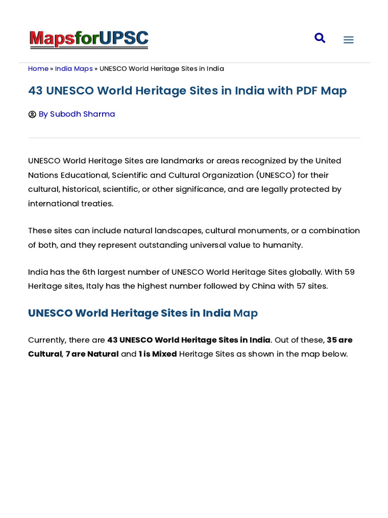 UNESCO Heritage Sites in India Map | PDF