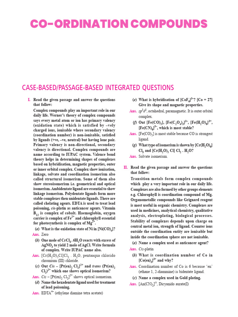 CASE_BASED_QUESTION_COORDINATION_COMPOUNDS1 | PDF | Coordination ...