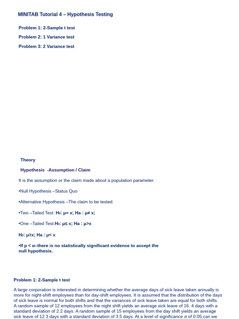 Minitab Tutorial 4 Hypothesis Testing | PDF | Statistical Significance ...